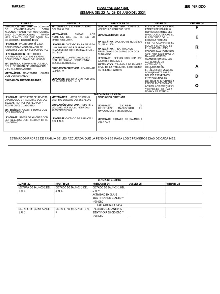 Desglose Semanal del 22 al 26 de Julio 2024 | PDF | Salmos