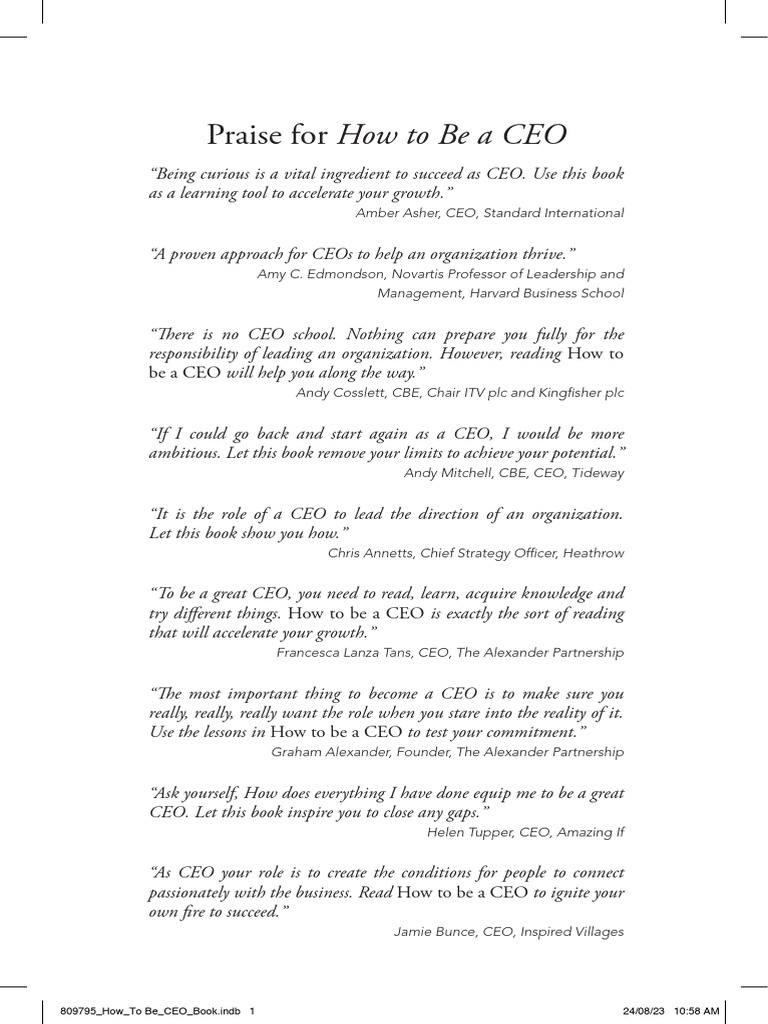 How To Be A CEO (Ben Renshaw) | PDF | Leadership | Chief Executive Officer