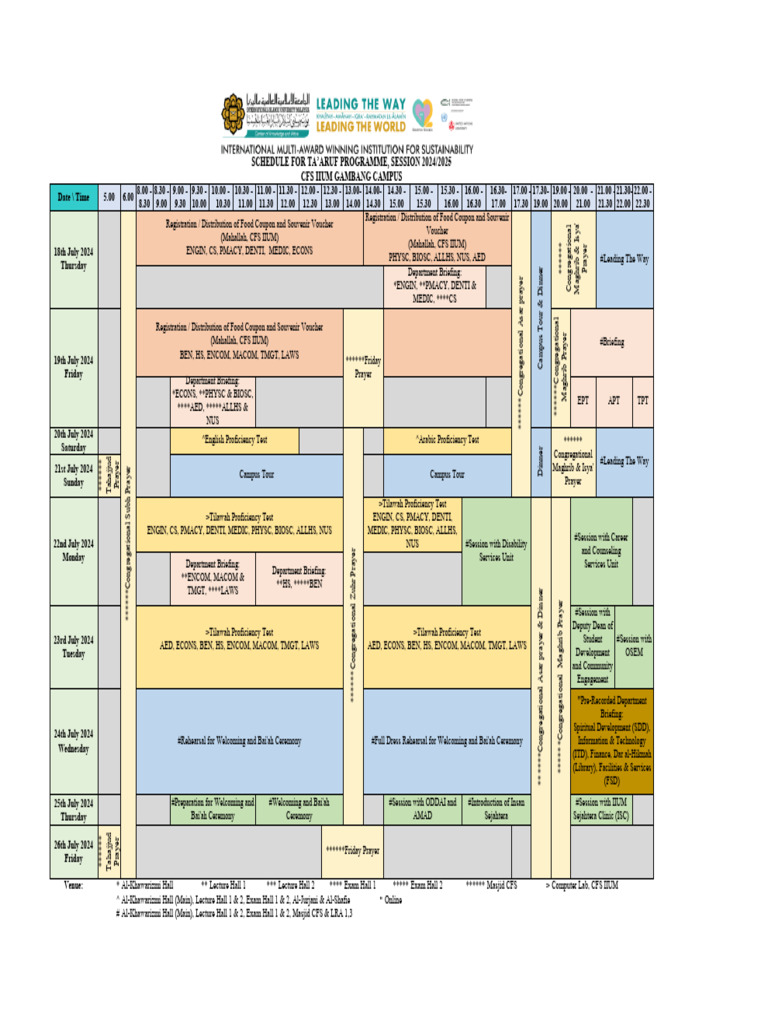 Taaruf Schedule IIUM GAMBANG CAMPUS | PDF | Prayer