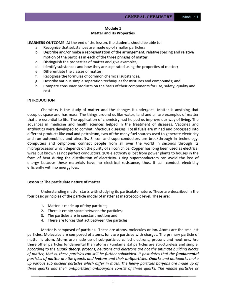 Module 1 Matter and Its Properties | PDF | Elementary Particle | Matter