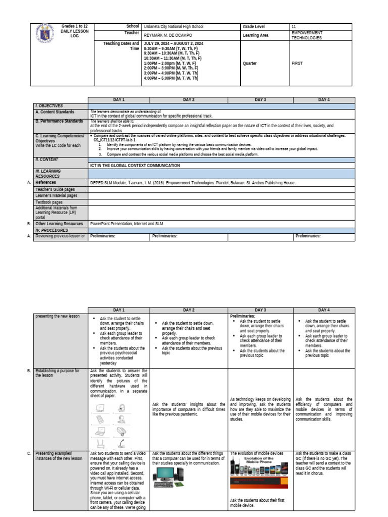 ETECH-DLL Q1-WEEK1 | PDF | Educational Technology | Information And Communications Technology