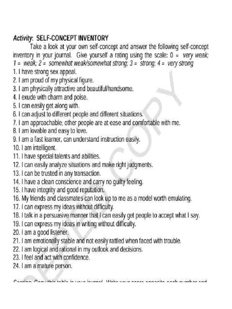 Self Concept Inventory | PDF