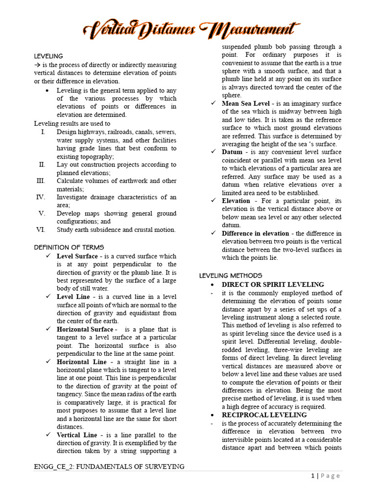 MODULE 3 Vertical Distances Measurement | PDF | Surveying | Sea Level