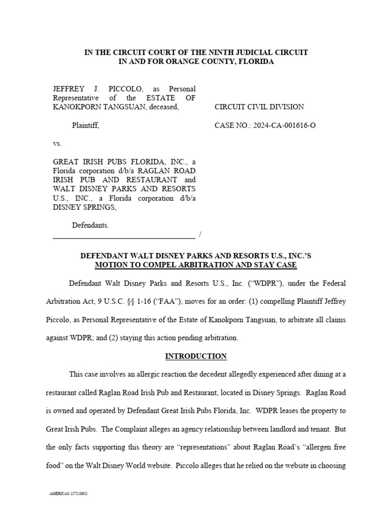 Defendant Walt Disney Parks and Resorts U.s., Inc.'s Motion To Compel ...