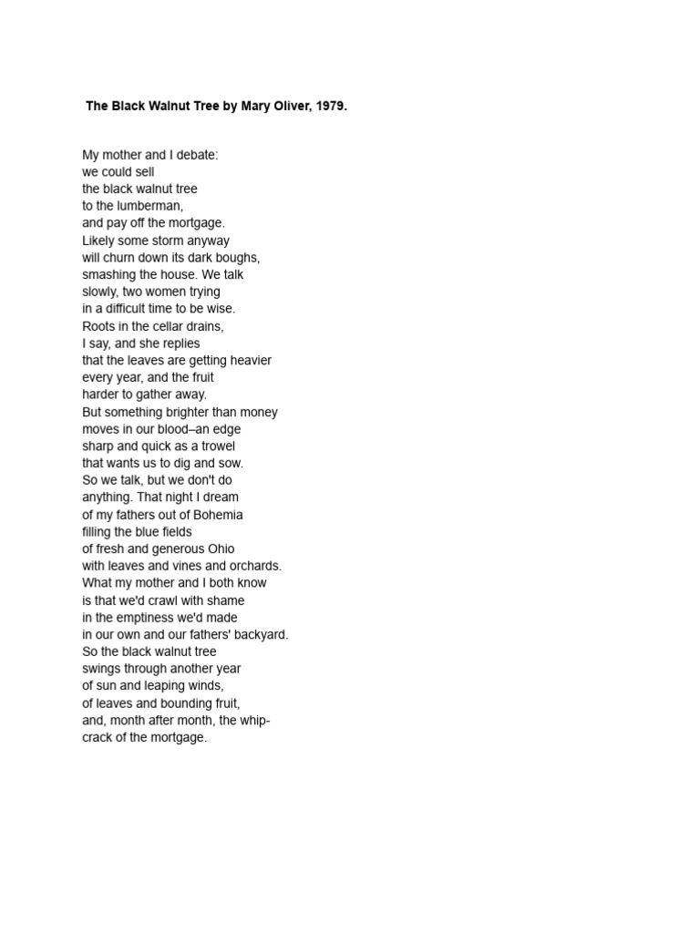 The Black Walnut Tree by Mary Oliver, 1979 | PDF