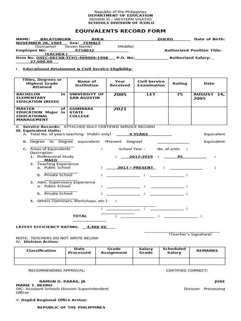 ERF Form Final | PDF | Teachers
