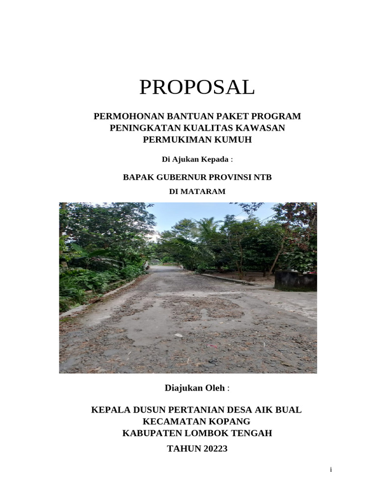 PROPOSAL PENINGKATAN KUALITAS KAWASAN PERMUKIMAN KUMUH DUSUN PERTANIAN 2023 | PDF