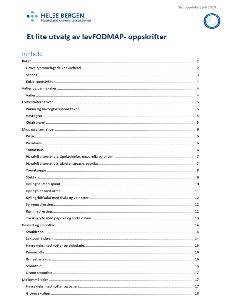 Lav Fodmap Oppskrifter - Et Utvalg | PDF