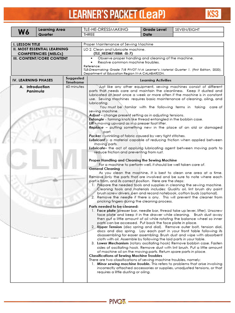 TLE HE DR7-8 w6 | PDF | Sewing Machine | Sewing Needle