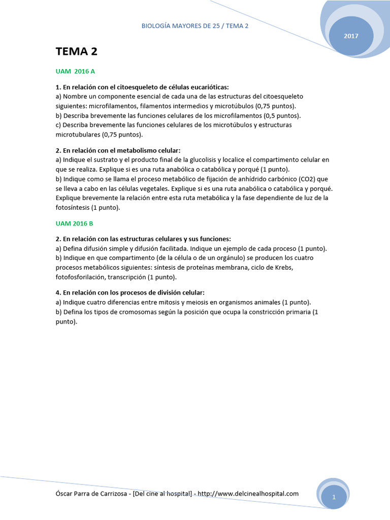 Tema-2 Ejercicios Biologia | PDF | Biología Celular) | Mitosis