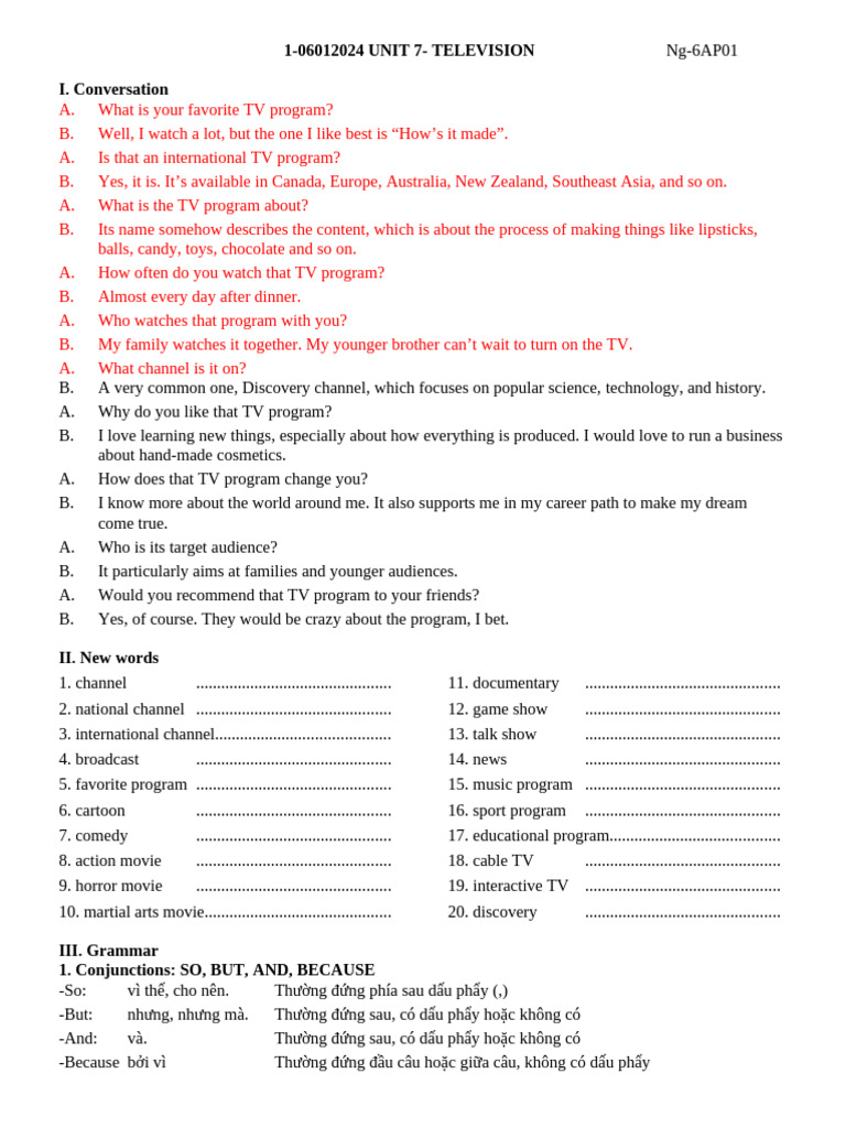 1-06012024 Unit 7 Television | PDF