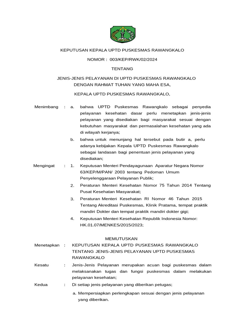 SK Jenis-Jenis Pelayanan | PDF | Pengembangan Diri | Kesehatan Holistik