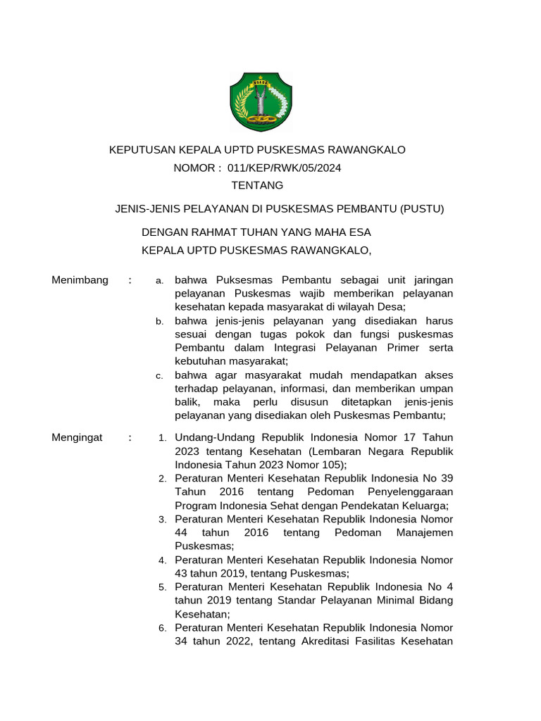 SK Kapus - Jenis Pelayanan Pustu | PDF | Pengembangan Diri | Sains ...