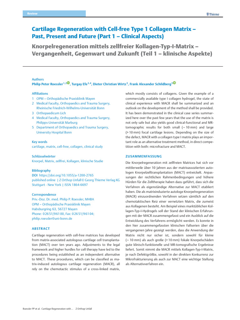Cartilage Regeneration With Cell-Free Type 1 Collagen Matrix | PDF | Extracellular Matrix ...