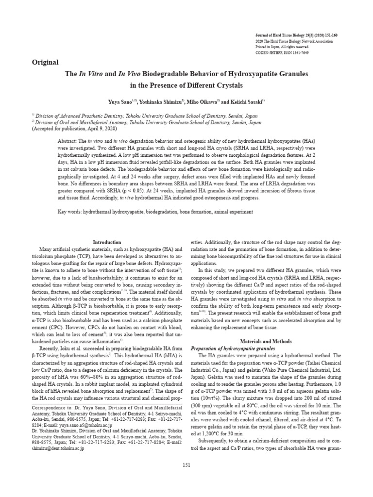 The In Vitro And In Vivo Biodegradable Behavior Of Hydroxyapatite Granules In The Presence Of
