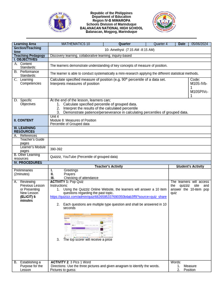 Percentile of Grouped Data | PDF | Learning | Percentile