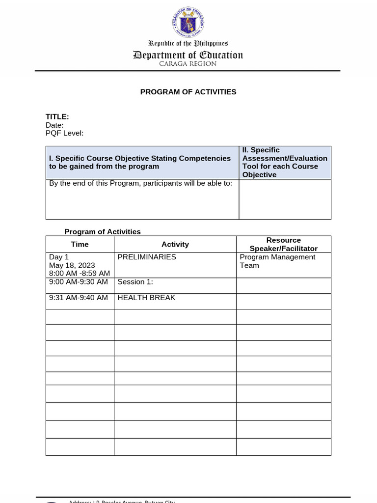 3. PROGRAM OF ACTIVITIESSPECIFIC COURSE OBJECTIVES (MATRIX FORMAT) (2 ...