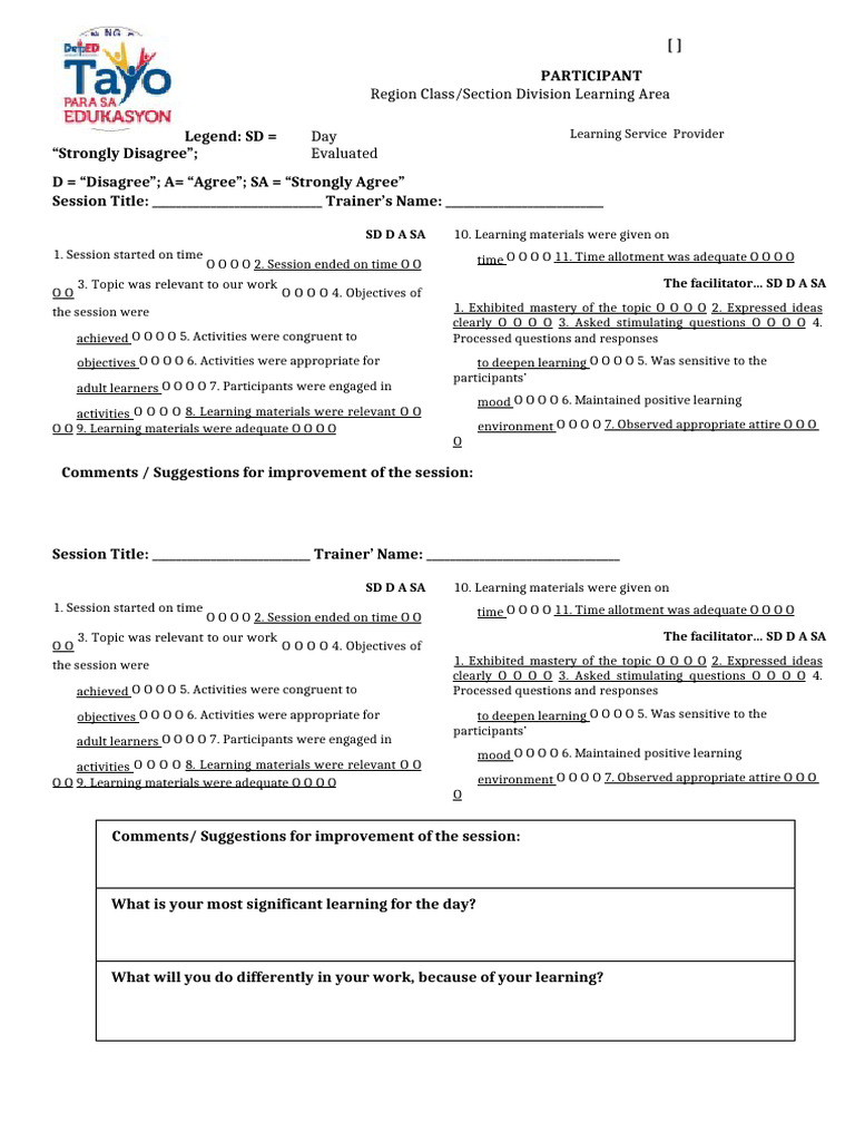 6. SAMPLE EVALUATION TOOL | PDF | Learning | Program Evaluation