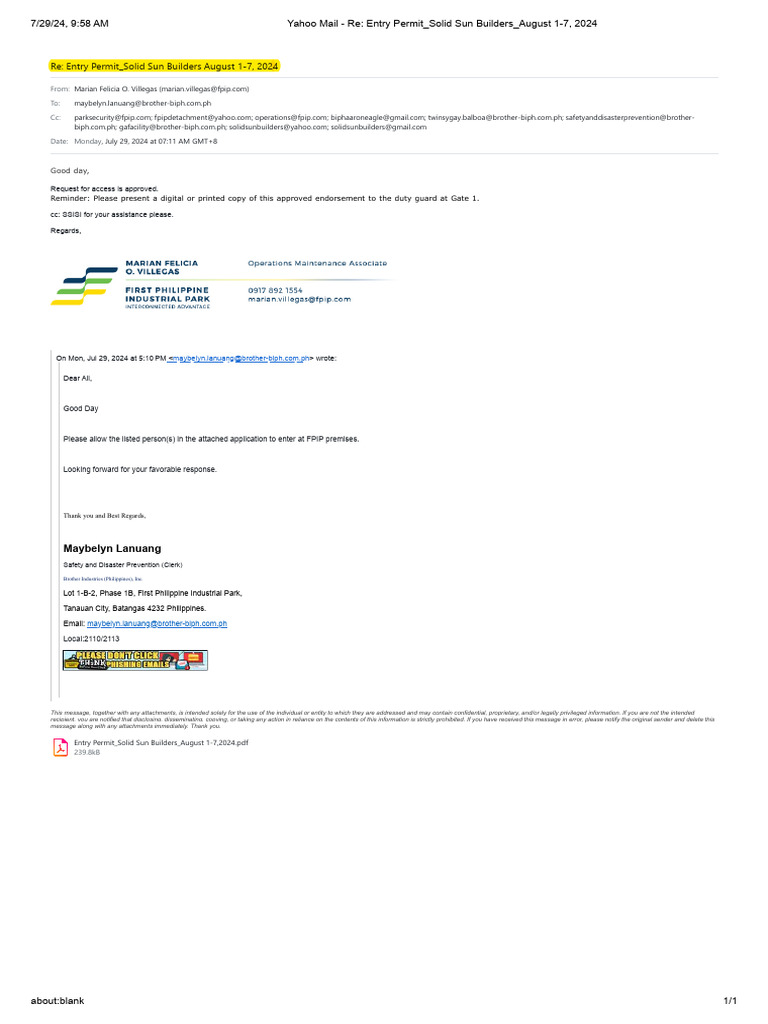 Yahoo Mail - FW_ Entry Permit_Solid Sun Builders_Aug1-7 | PDF | Motor Vehicle | Car ...