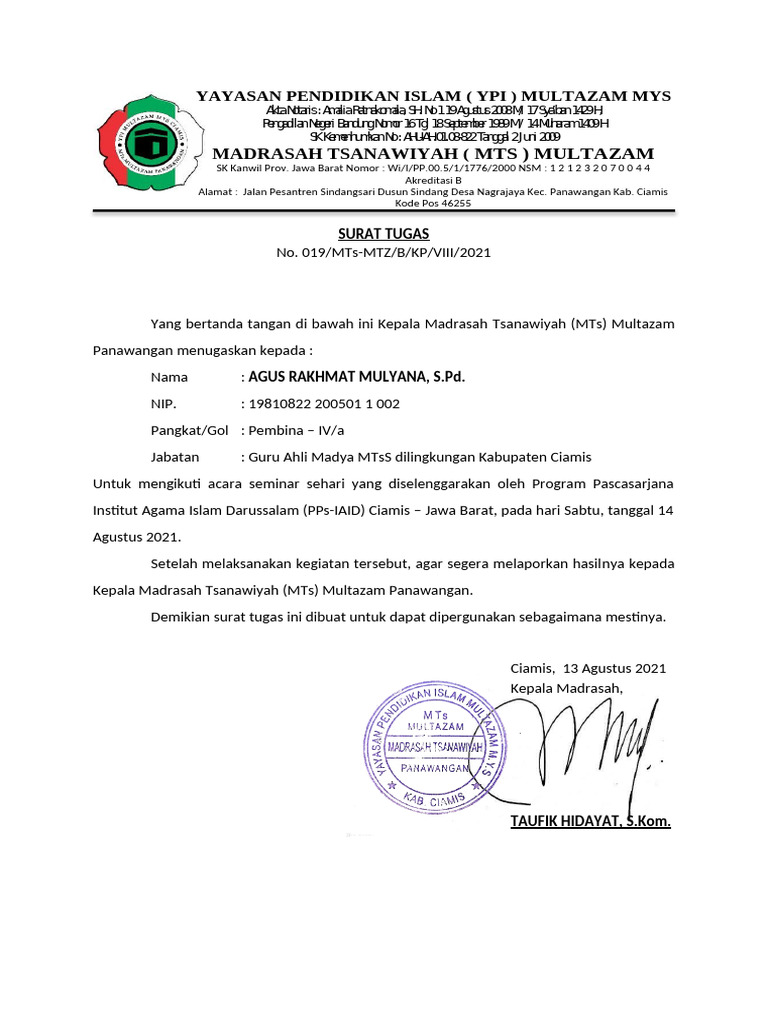 SURAT TUGAS AGT 21-1 | PDF