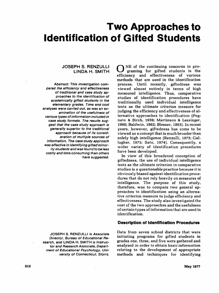 Renzulli e Smith 1977 Two Approaches To Identification of Gifted ...