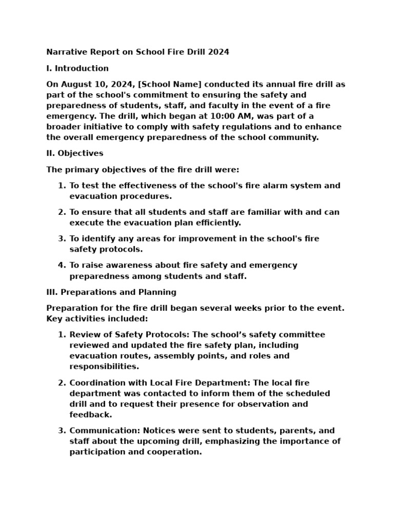 Narrative Report On Fire Drill | PDF | Emergency Evacuation | Fire Safety