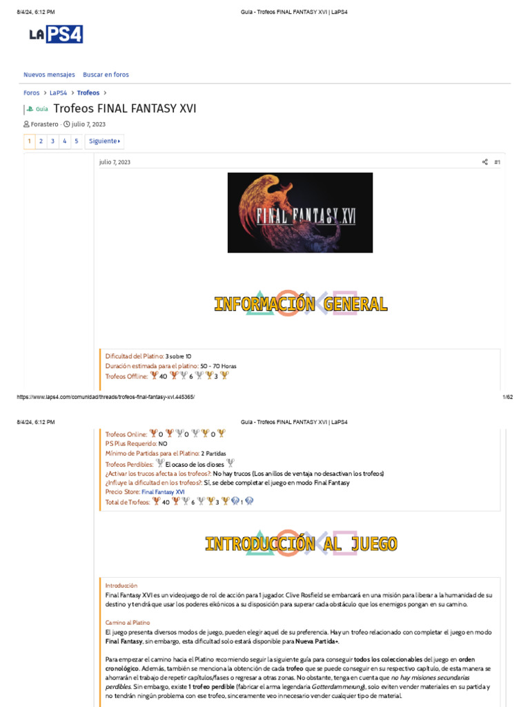 Guía - Trofeos FINAL FANTASY XVI - LaPS4 | PDF