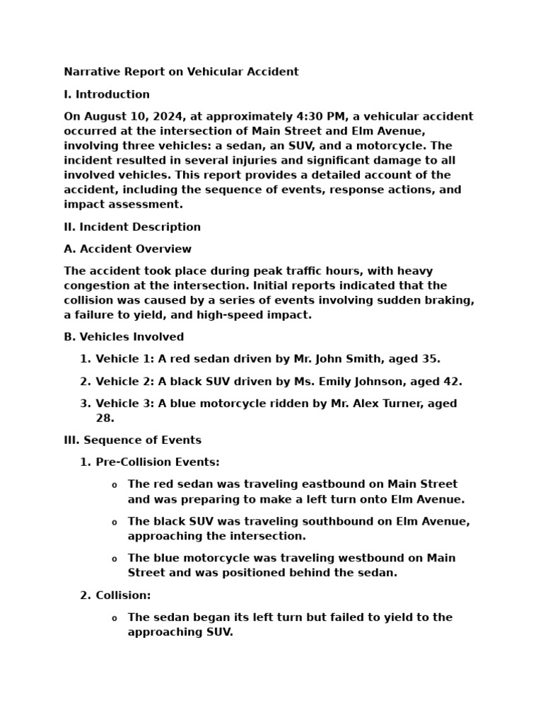 Detailed Narrative of Vehicular Accident | PDF | Traffic Collision ...