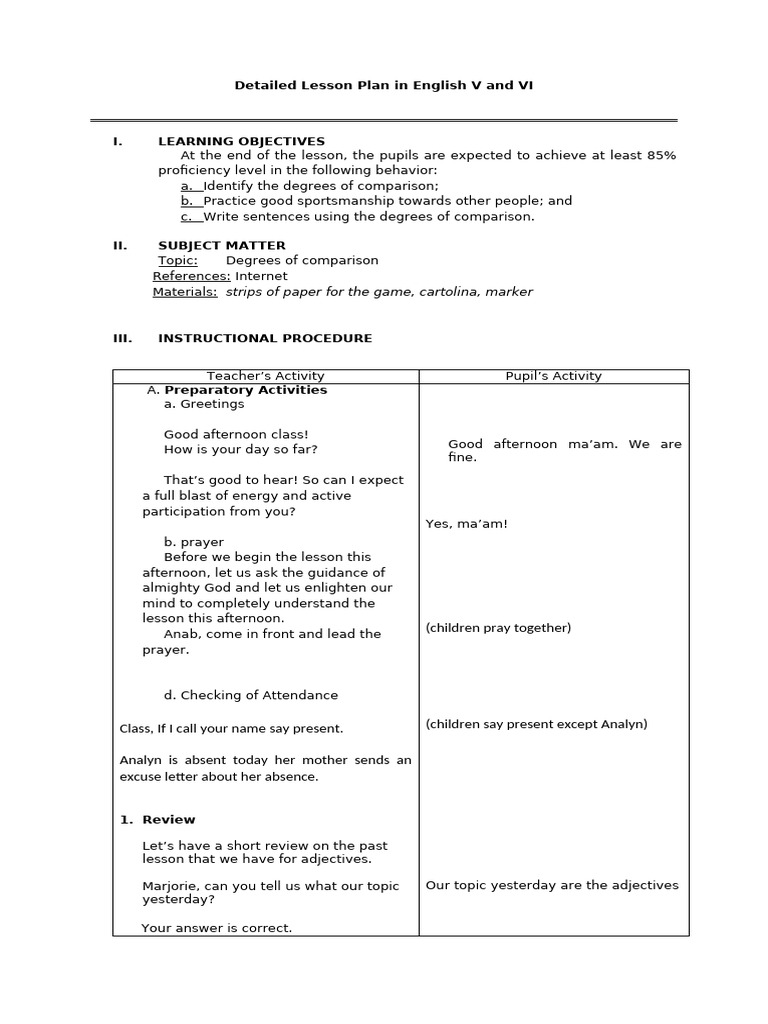 Detailed Lesson Plan in English V and VI (AutoRecovered) MULTIGRADE ...