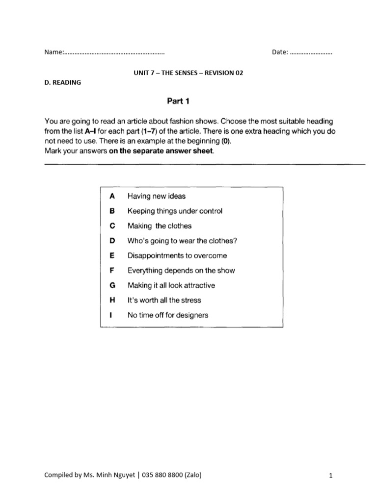 Unit 7 - The Senses - Revision 02 - 0103 | PDF | Foods | Cuisine
