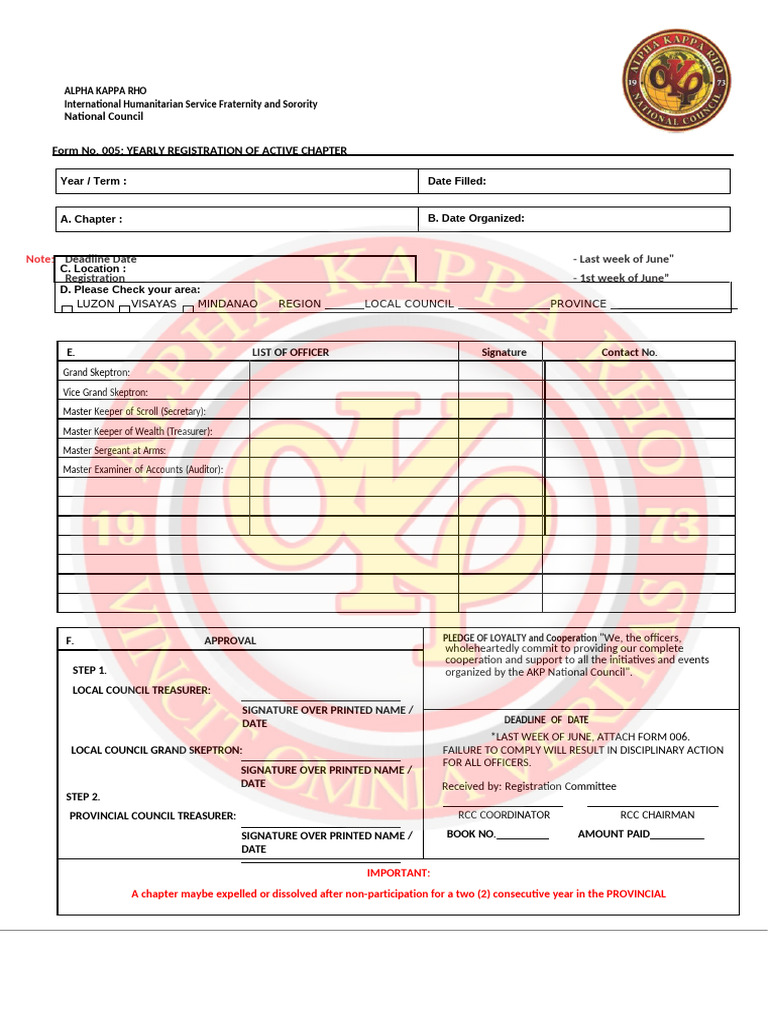 AKP NC - StandardForms2023 005 | PDF | Fraternities And Sororities