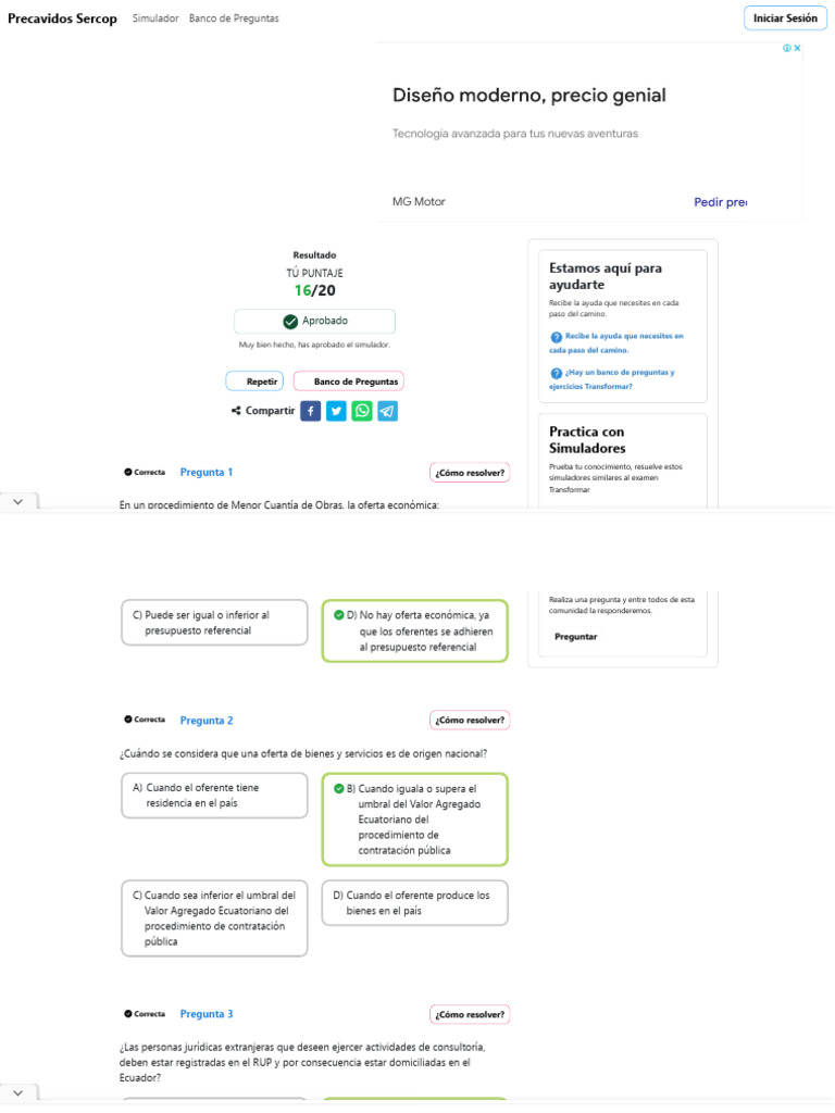 Banco Preguntas SERCOP (2024) - Contratación Pública - Simulador - 3 | PDF