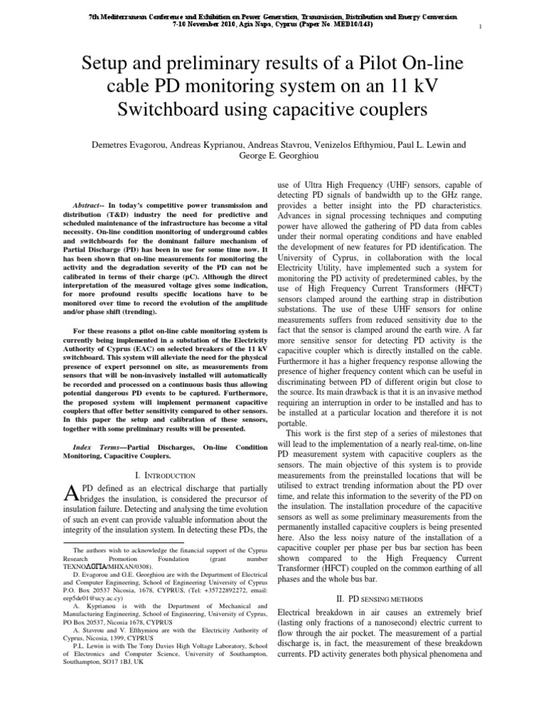 Setup and Preliminary Results of A Pilot On-Line Cable PD Monitoring ...