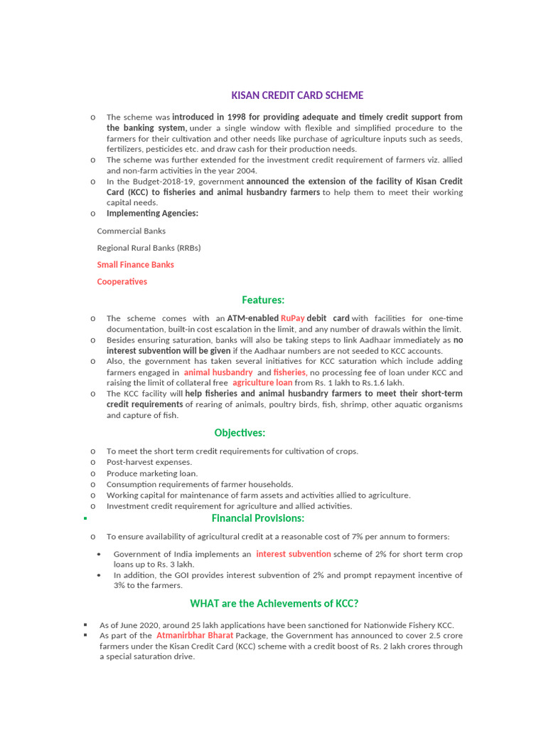Kisan Credit Card Scheme | PDF | Credit | Finance & Money Management