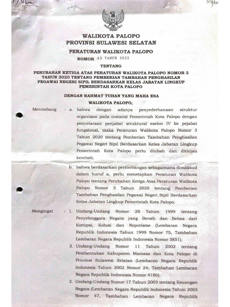 Perwal No. 43 Tahun 2022 Tentang TPP | PDF