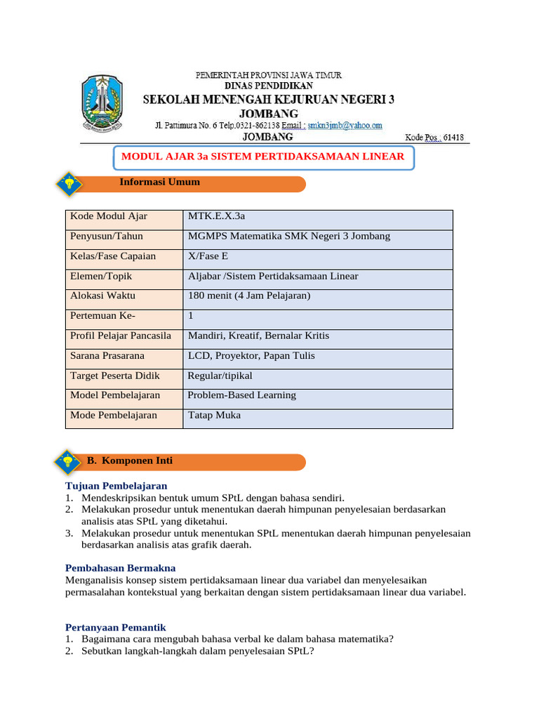 Modul Ajar 3 Sistem Pertidaksamaan Linear | PDF | Metode & Bahan Ajar ...
