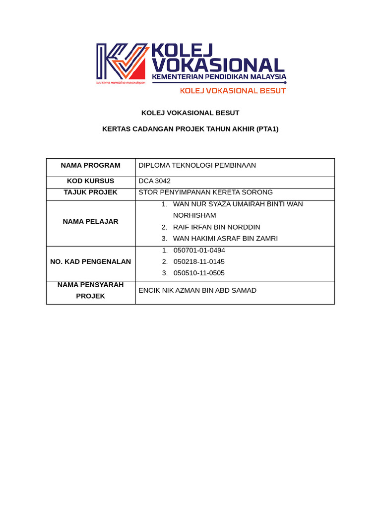 PTA 1 - KERTAS CADANGAN | PDF