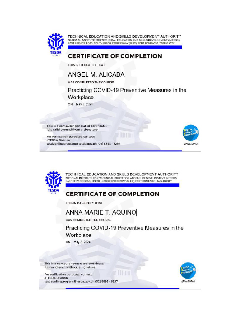 Batch 1 Covid Certificate | PDF