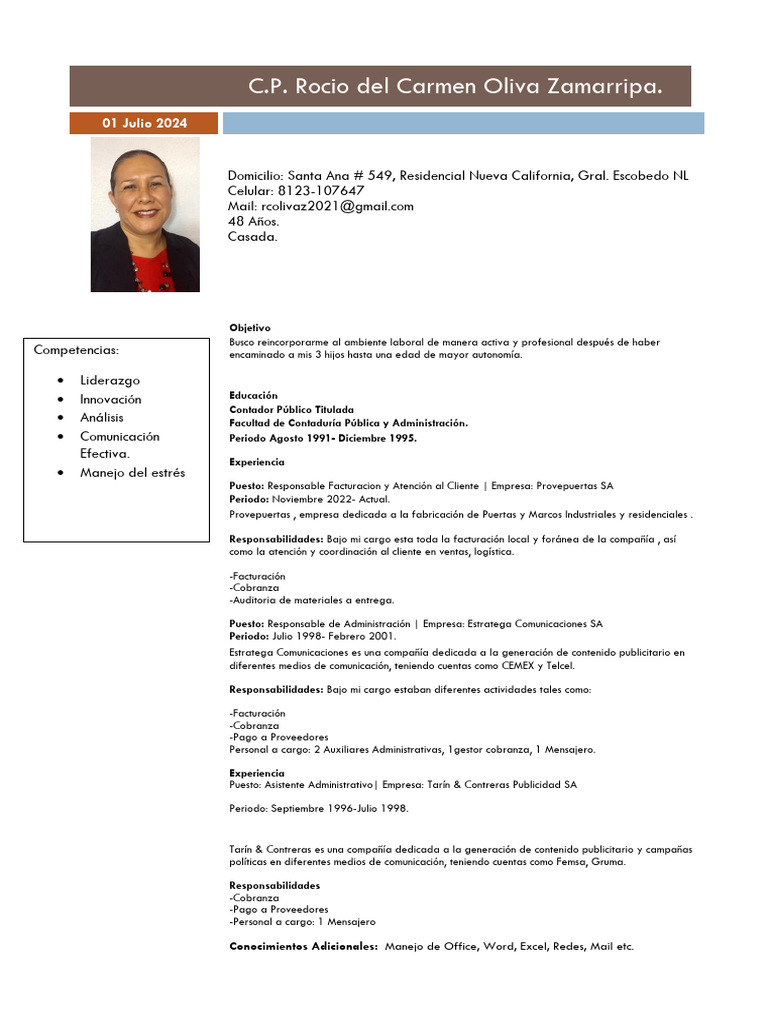 CV Rocio Oliva Z 3 | PDF | Business | Negocios económicos