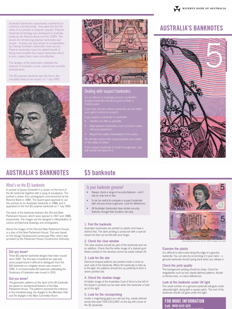 Australia’s $5 Polymer Banknote Guide | PDF | Banknote | Currency