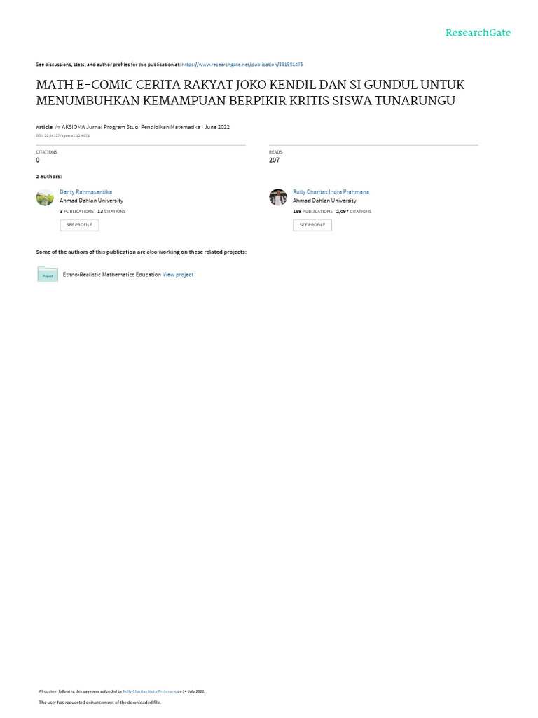 Math e Comic Cerita Rakyat Joko Kendil Dan Si Gundul Untuk Menumbuhkan Kemampuan Berpikir Kritis ...