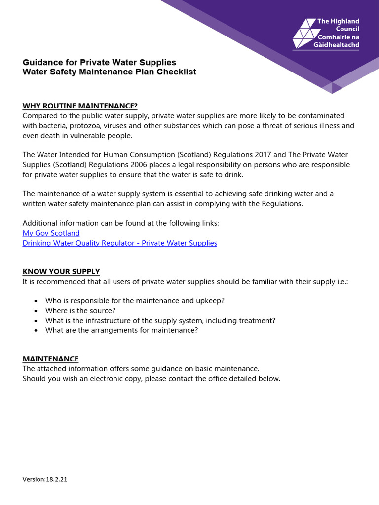 Private Water Supply Maintenance Guide | PDF | Water | Drinking Water
