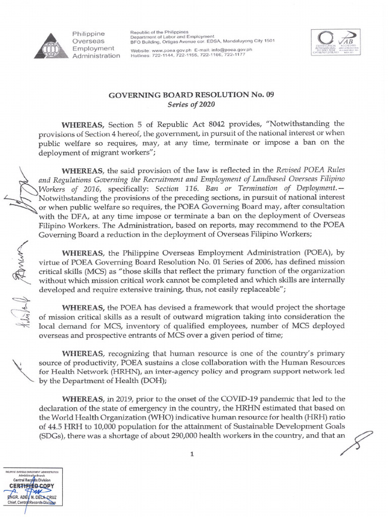 POEA-Governing-Board-Resolution-No-09-Series-of-2020-1 | PDF