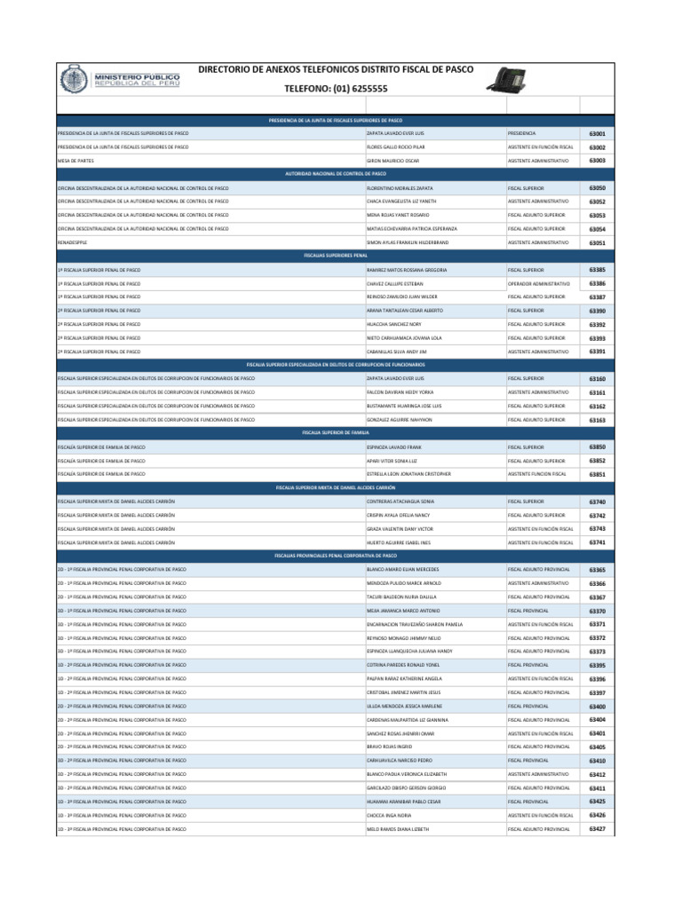 Directorio Anexos Telefonicos DF Pasco 2024 | PDF | Fiscal | Abogado