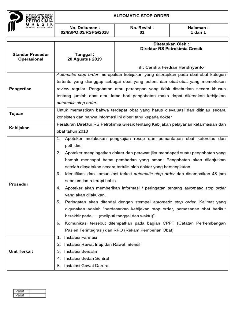 Kebijakan Automatic Stop Order Obat | PDF