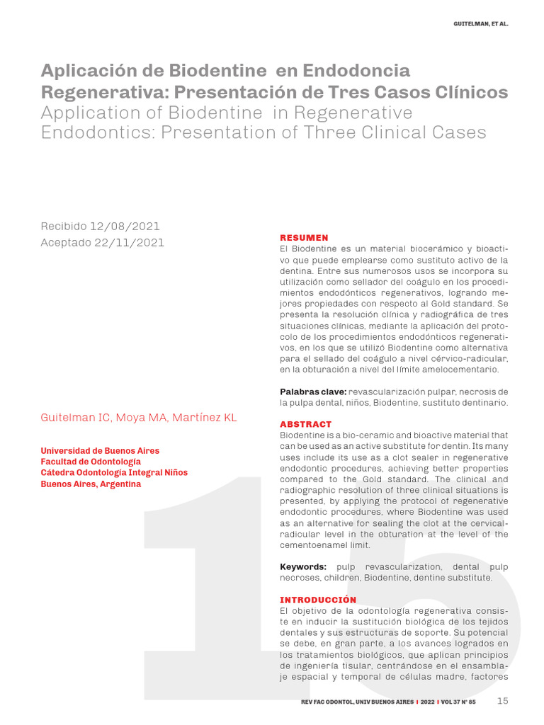 Biodentine en Endodoncia Regenerativa: 3 Casos | PDF | Diente | Boca
