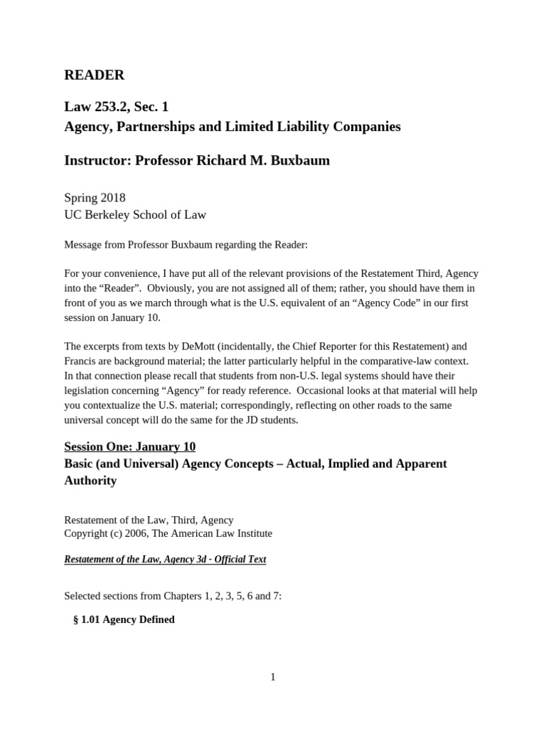 Overview of Restatement Third Agency | PDF | Law Of Agency | Legal ...