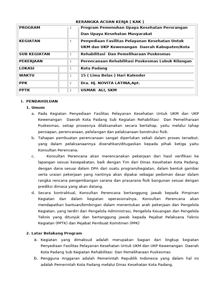 KAK Puskesmas LUKI | PDF | Teknologi & Rekayasa