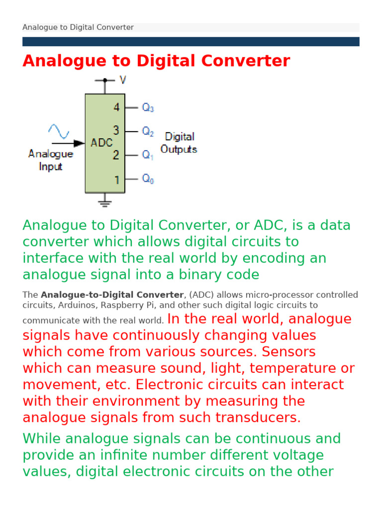 Analogue To Digital Converter | PDF | Analog To Digital Converter | Electronic Circuits