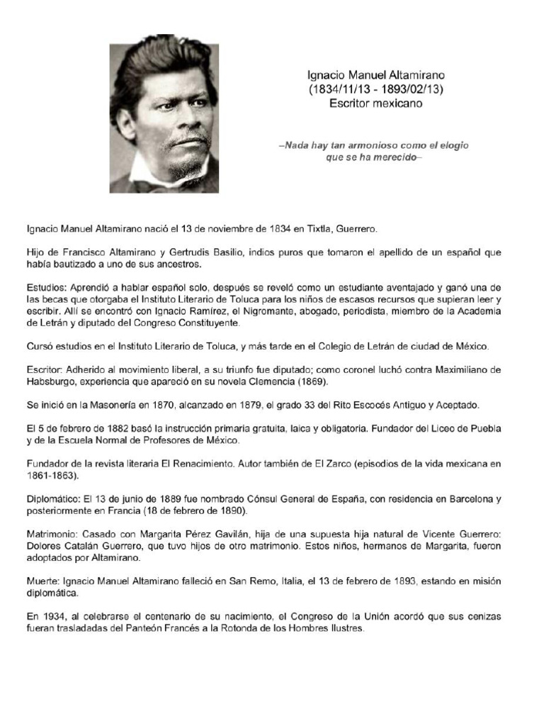 Biografia de Ignacio Manuel Altamirano | PDF